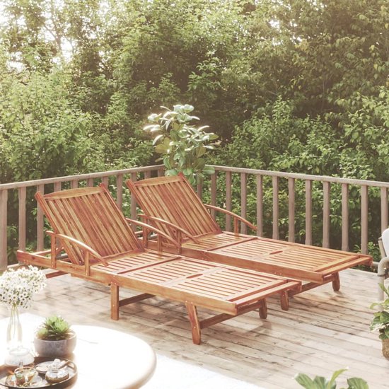 vidaXL Ligbedden - 2 stuks - Massief Acaciahout Ligbed - Acacia Hout ...