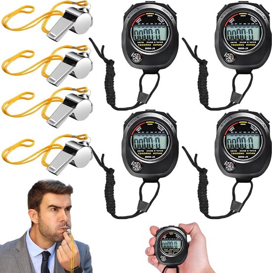 4 stuks digitale sportstopwatch timer met fluitje - groot display voor ...