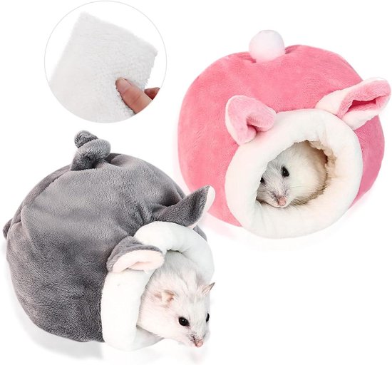 Hamsterbed - Katoenen nest voor slapende hamster - Grijs & roze - 2 stuks | bol