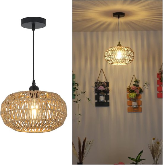 Boho Hanglamp met Rotan Lampenkap - Rustieke Verlichting voor woonkamer ...