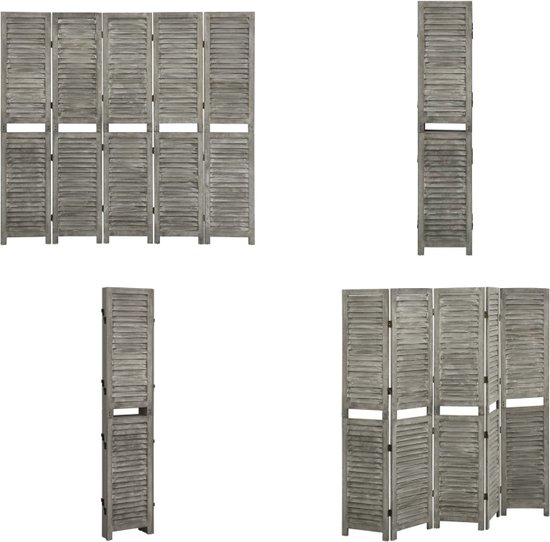 vidaXL Kamerscherm met 5 panelen 179x166 cm massief hout grijs ...