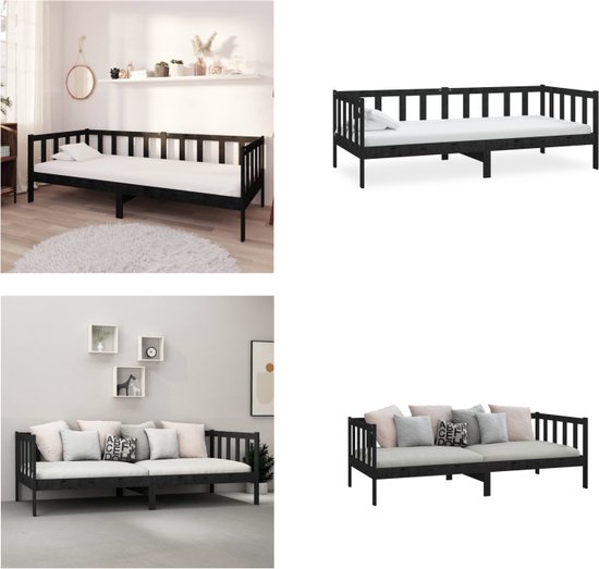 vidaXL Bedbank massief grenenhout zwart 90x200 cm - Bedbank - Bedbanken ...