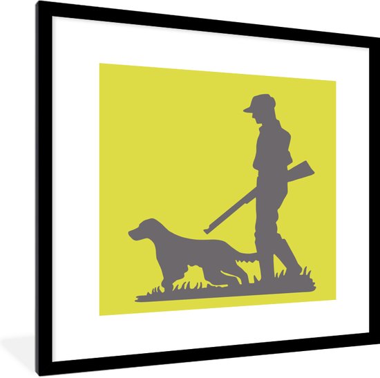 Fotolijst incl. Poster - Een illustratie van een jager en zijn hond ...