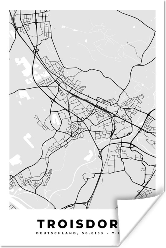 Poster Kaart - Troisdorf - Duitsland - Plattegrond - Stadskaart - 60x90 ...