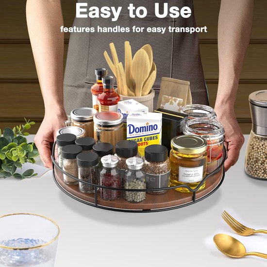 Houten draaiplateau organizer: draaiplateau organizer keuken roterend kruidenrek... | bol
