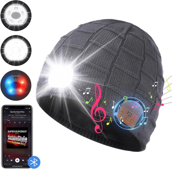 nieuwe Bluetooth beanie muts met licht, mannen 5 LED Bluetooth muts ...