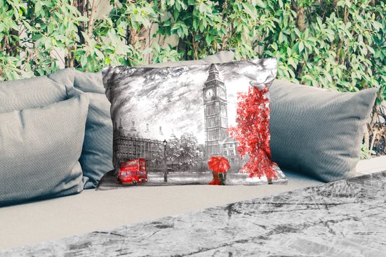 Buitenkussens - Schilderij - Big Ben - Rood - Paraplu - 60x40 cm ...