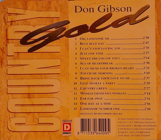 Don Gibson - Country Gold - Cd Album, Don Gibson | Muziek | bol