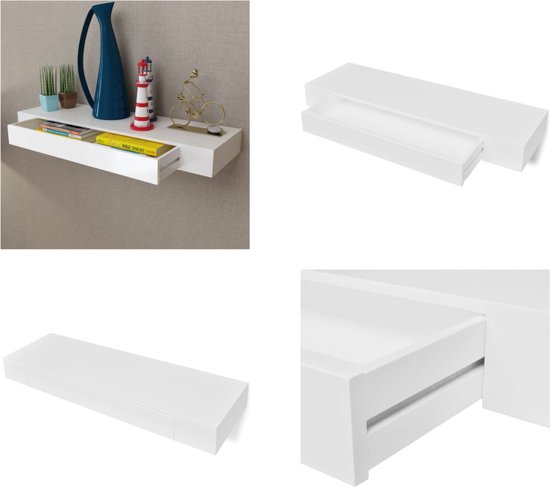 vidaXL Wandschap met lade zwevend MDF wit - Plank - Planken - Wandplank ...