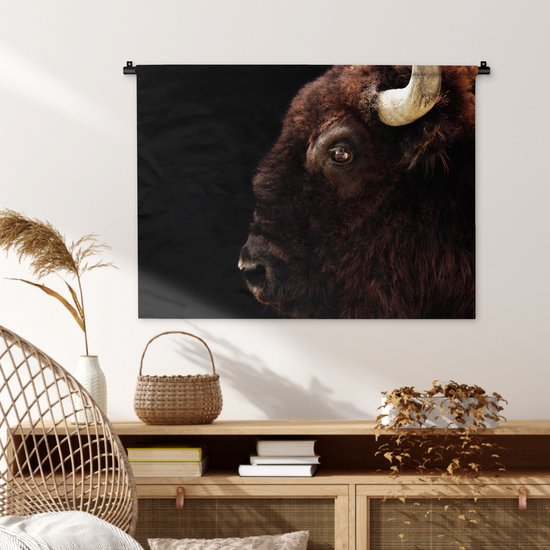 Wandkleed - Wanddoek - Bizon - Hoorn - Portret - 90x67.5 cm ... Wandkleed - Wanddoek - Bizon - Hoorn - Portret - 90x67.5 cm ...