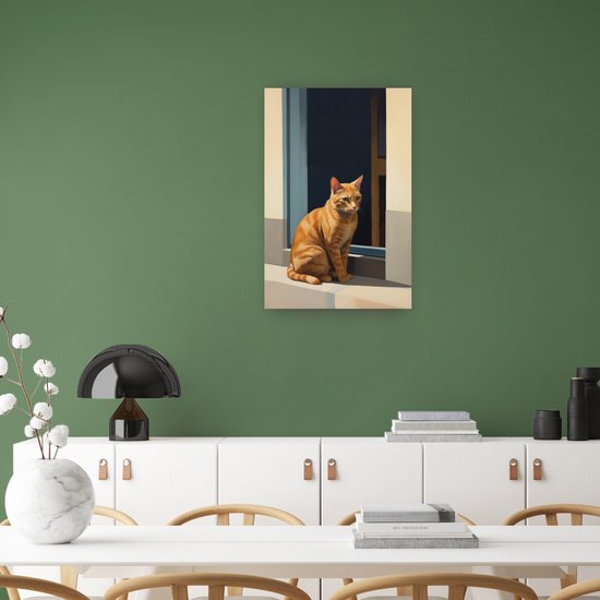 Kat Edward Hopper stijl poster - Kat wanddecoratie - Muurdecoratie ...