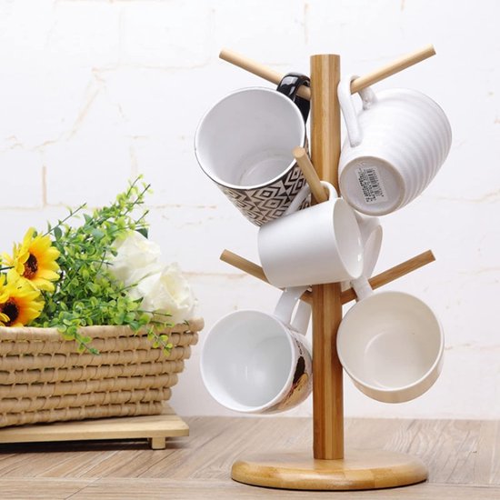 Bekerhouder Hout - 6 Haken Organizer voor Koffiebekers en Mokken ...