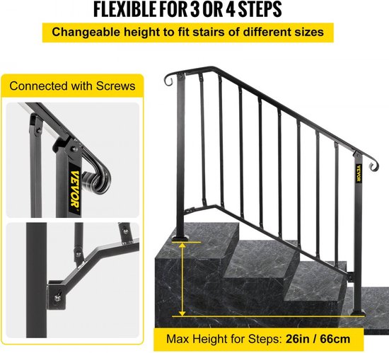Balustrade Trap Smeedijzeren Leuning 3-4 Treden Trap Leuning 66 cm ...