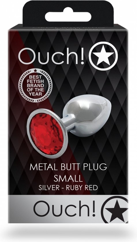 Shots - Ouch! OU793SIL - Round Gem Butt Plug - Small - Silver / Ruby Red | bol