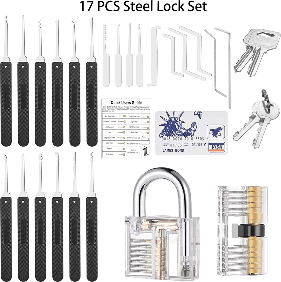 Lock Premium Lockpick Set – 20-delig – Inclusief 2 transparante sloten ...