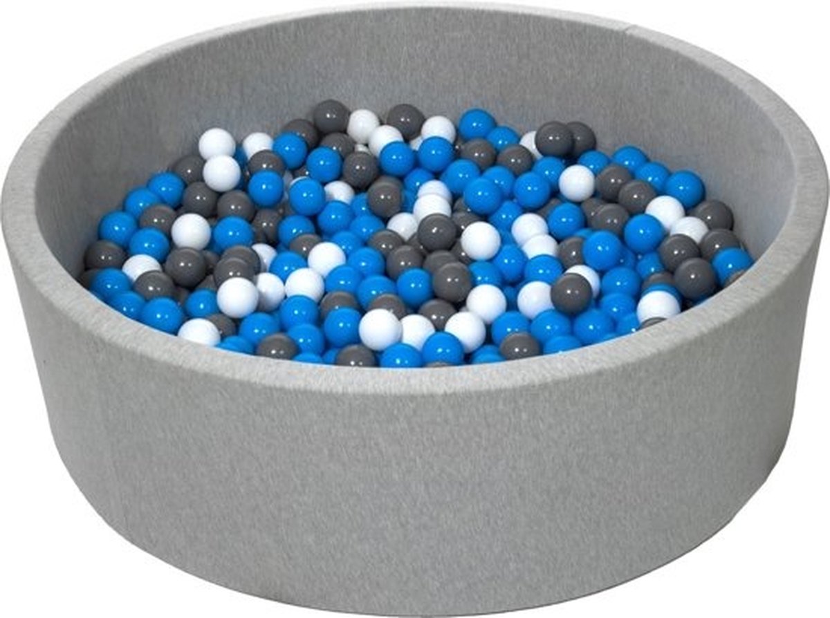Ballenbad rond - grijs - 125x40 cm - met 600 wit, blauw, en grijze ...