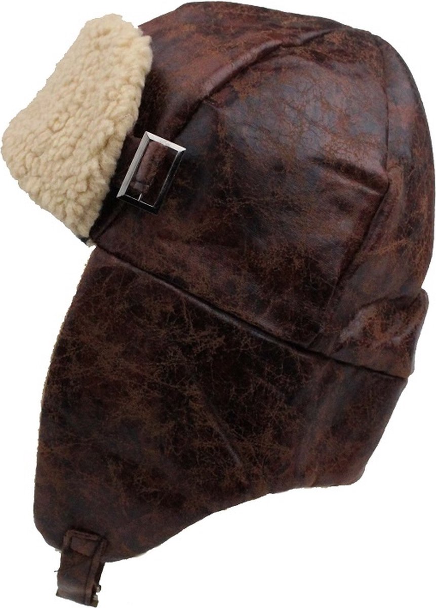 Pothelm Pilotenmuts met Motorbril - Russische Muts - Leren Muts Heren ...