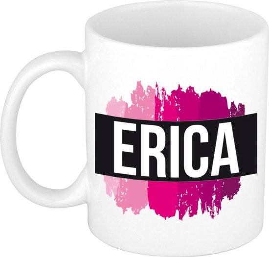 Erica naam cadeau mok / beker met roze verfstrepen - Cadeau collega ...