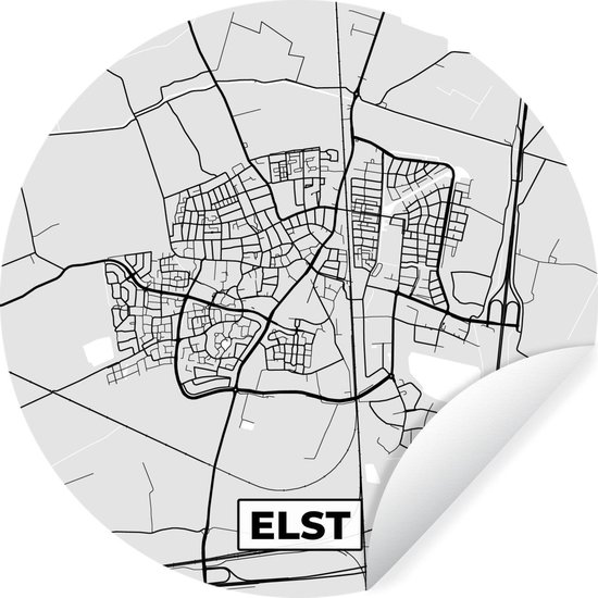 Wallpaper Circle - City Map - Elst - Grijs - Wit - ⌀ 120 cm - Wall ...