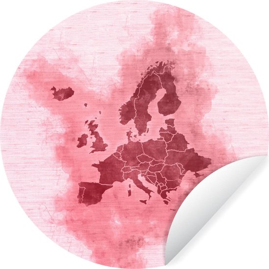 WallCircle - Muurstickers - Behangcirkel - Europa kaart - Waterverf - Roze - ⌀ 140 cm... | bol