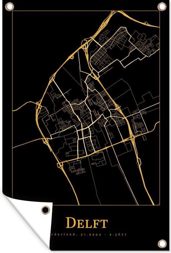 Posters de jardin extérieur Carte - Delft - Luxe - Or - Zwart - 60x90 ...