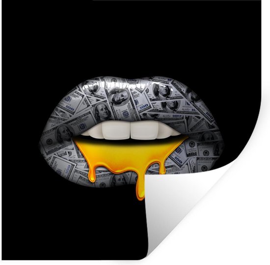 Muurstickers - Sticker Folie - Lippen - Geld - Zwart Wit - 100x100 cm ...