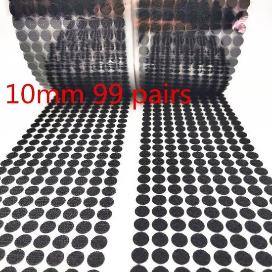 99x Zelfklevende Klittenband Stickers - Zwart - 10 mm - Klitten Band ...