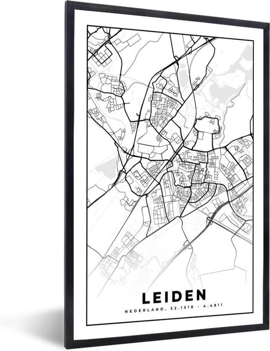 Fotolijst incl. Poster - Kaart - Leiden - Zwart - Wit - 20x30 cm ...