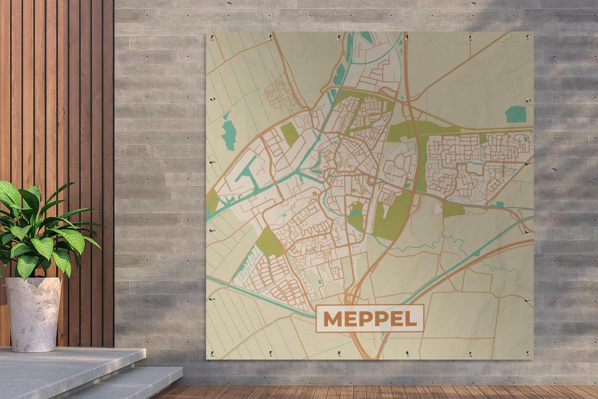 Tuin poster Plattegrond - Meppel - Vintage - 200x200 cm - Stadskaart ...