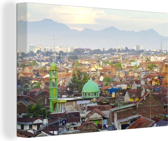 Canvas schilderij 140x90 cm - Wanddecoratie Luchtfoto van Bandung bij ...