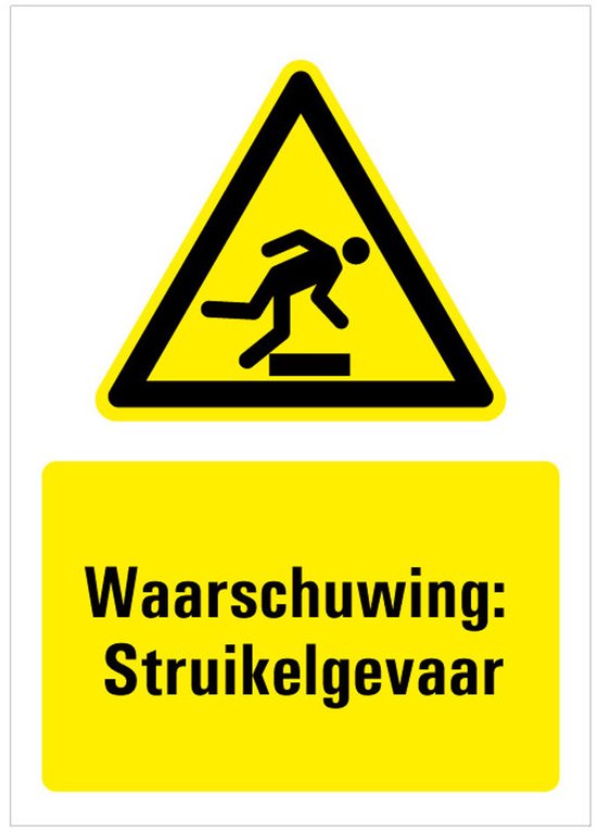 Sticker met tekst waarschuwing struikelgevaar, W007 210 x 297 mm | bol