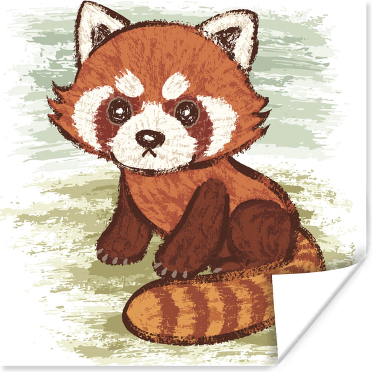 Poster tekening van een rode panda in het gras - 30x30 cm | bol.com