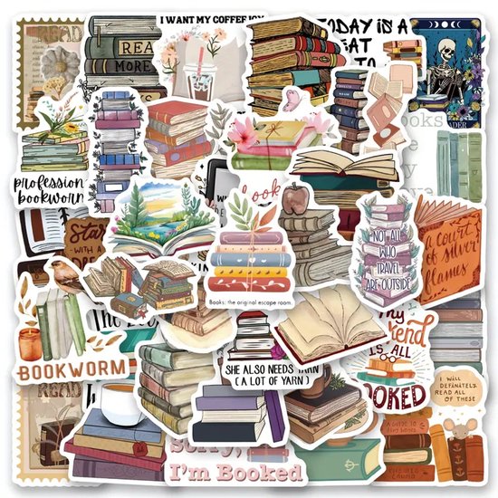 Set 60 Vinyl-stickers ‘Book Lover’ – Inspirerende Designs voor Boeken ...
