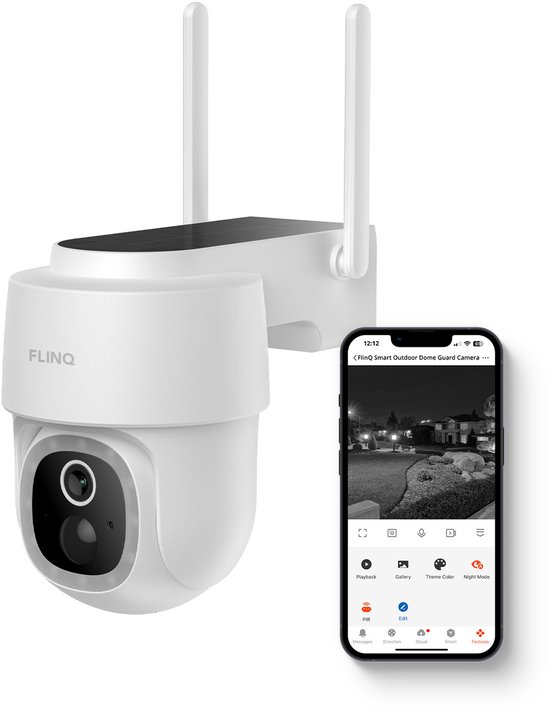 FlinQ Slimme Beveiligingscamera Dome Guard - Oplaadbaar via USB & Zonne ...