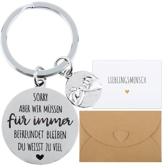 Keychain friendship german and greeting card with envelope, Sorry, but ...