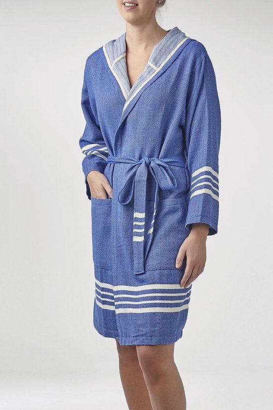 Hamam Badjas Sun Royal Blue - M - korte sauna badjas met capuchon ...