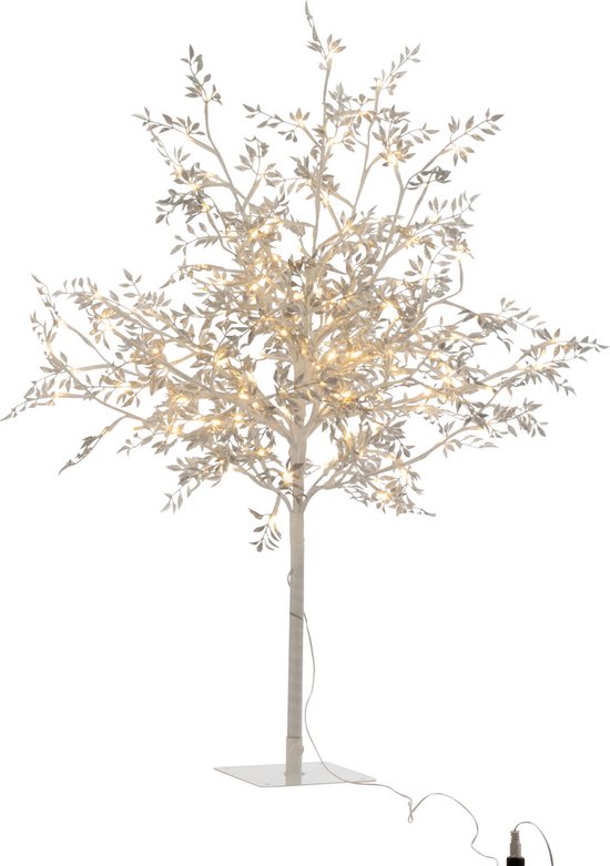 J-line - Boom Blaadjes Glitter+led Metaal Zilver Metaal - 60x60x100cm | bol