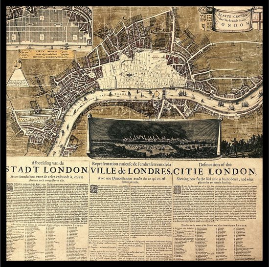 Ingelijste poster Mondiart 'Map of London 1666' | bol