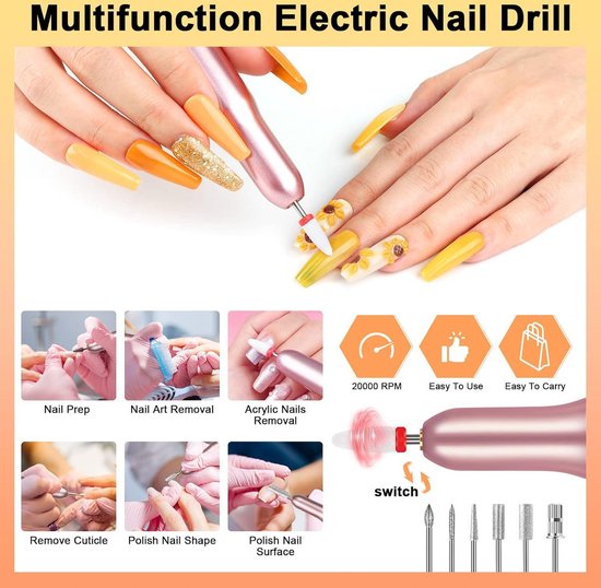 Professional Acrylic Nail Set with Electric Nail Drill Bit - Pink-Clear ...