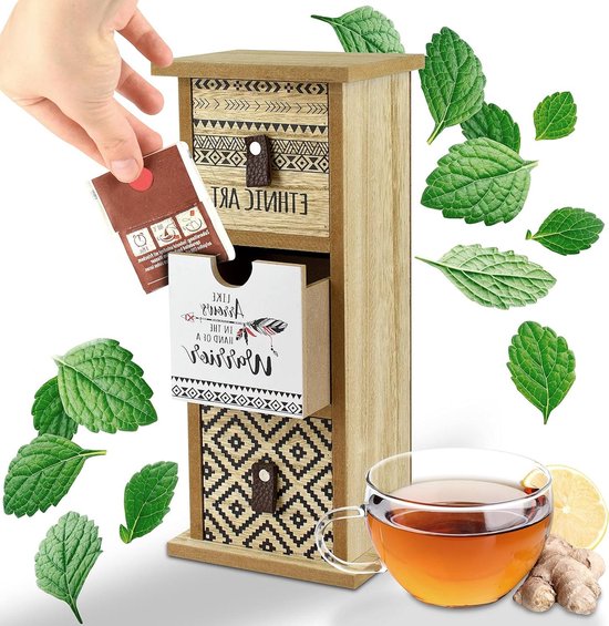Standing Modern Tea Bags Storage - Wood Tea Box in Boho Style ...