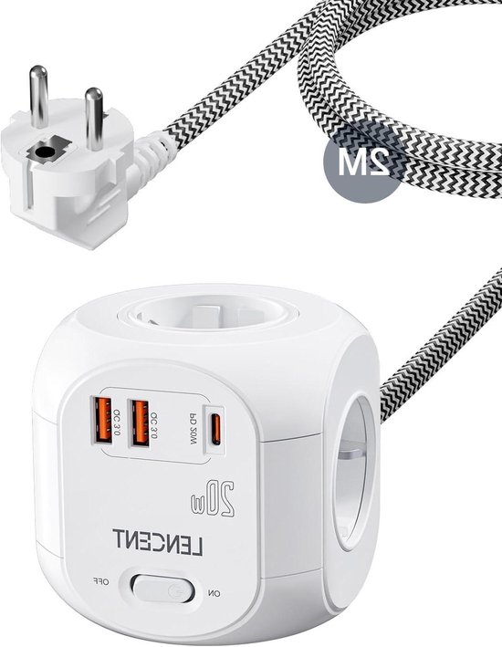 Cube Stopcontact Stekker 4 Voudige Stopcontacten - 20W PD&QC Snelladen ...