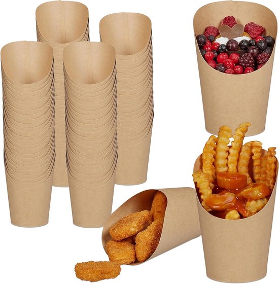 Set van 100 ronde papieren frietbakjes - patat wraps popcorn ijs - 400 ...