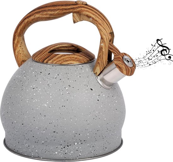Grey Texture Whistling Tea Kettle - 3L Tea Pot for Stovetop Induction ...