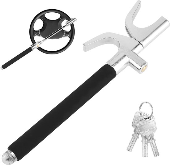 Car Steering Wheel Lock - Heavy Duty Steel with 3 Keys - Universal ...