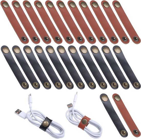 24 Pcs Leather Cord Organizer Cable Straps - Reusable Clips Portable ...