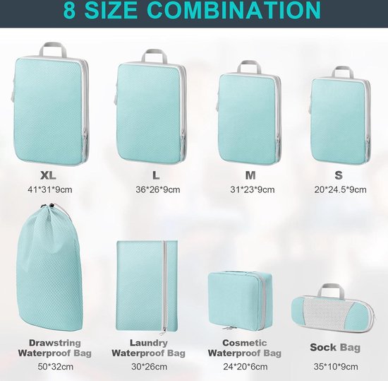 Suitcase Organiser Set 8-Piece Space Saving Compression Cubes ...