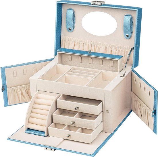Lockable Jewellery Box with Mirror, 4 Levels, 3 Drawers - Rings ...