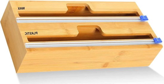2-in-1 Folie en Plastic Wrap Organizer met Snijder - Bamboe Rol Opberg ...