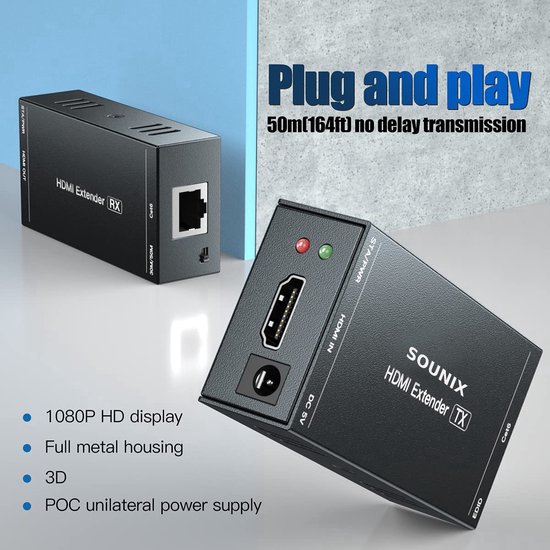 Sounix HDMI verlenger (TX/RX) set - HDMI over netwerk extender 1080P ...
