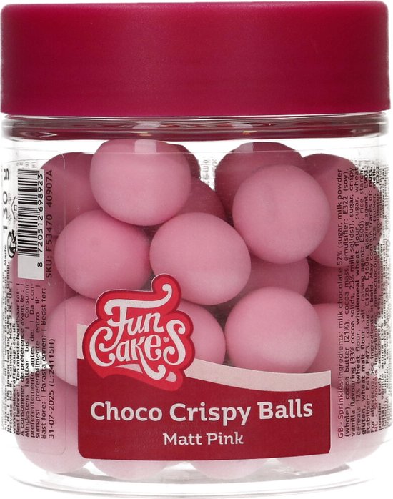 FunCakes Choco Crispy Balls - Mat Roze - 130g - Taartdecoratie - Chocolade Decoratie | bol